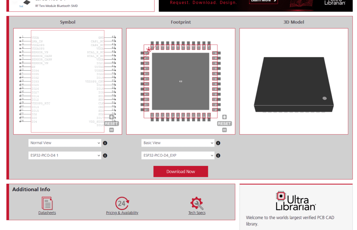 ESP32 PICO D4 Datasheet: Analysis - Free Online PCB CAD Library